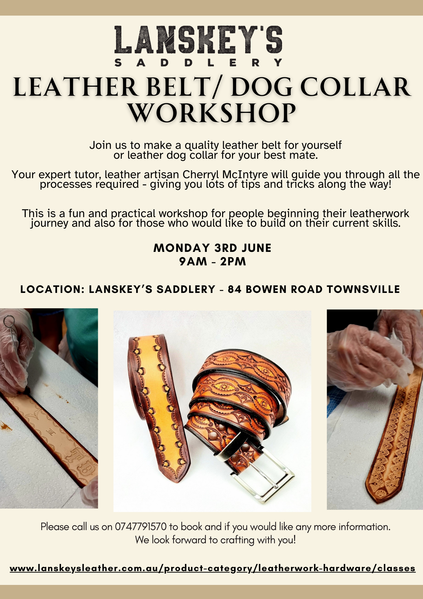 Leather Belt Workshop - Monday 3rd June 2024 - Lanskey's Leather